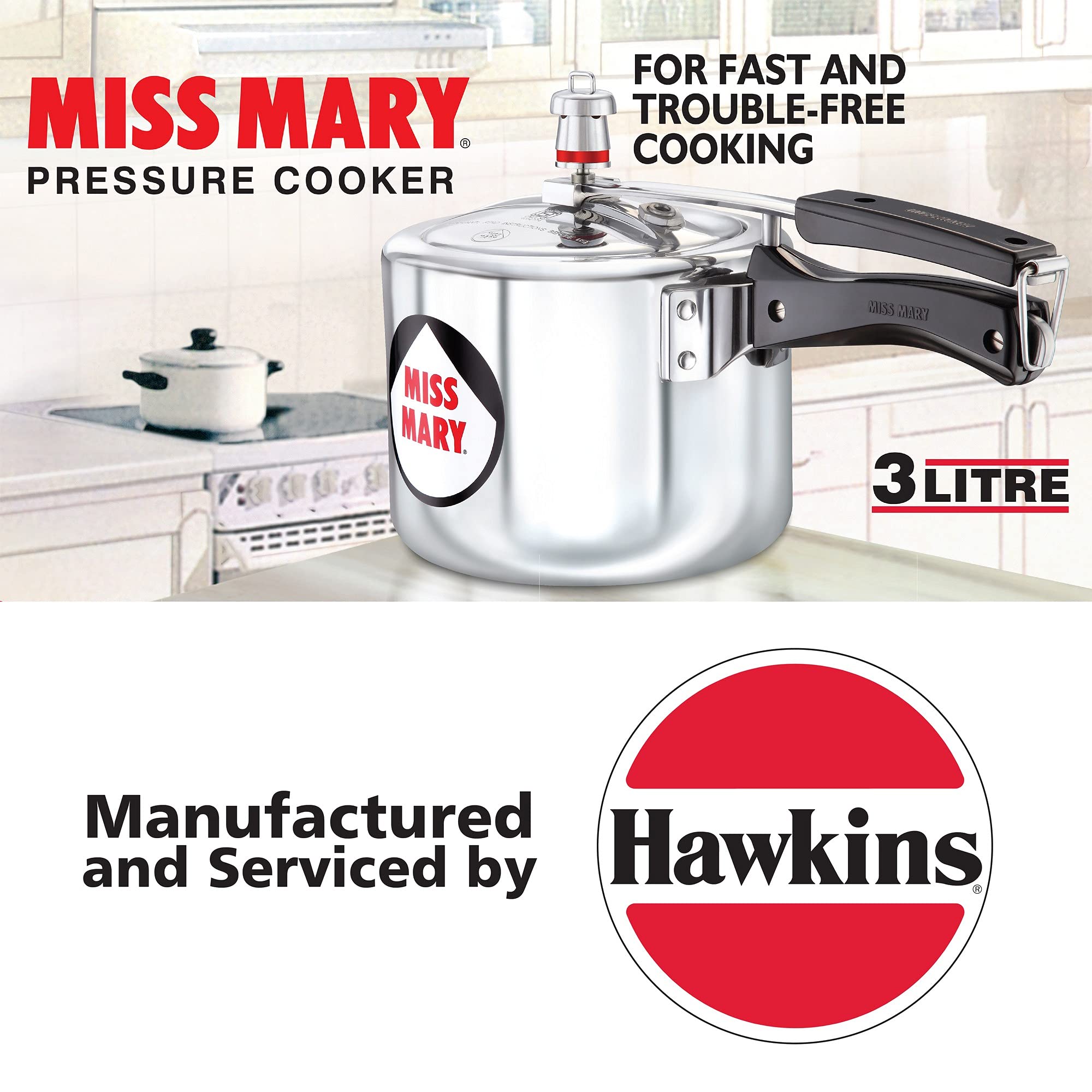 Hawkins Miss Mary Aluminium Pressure Cooker, 3 Litres