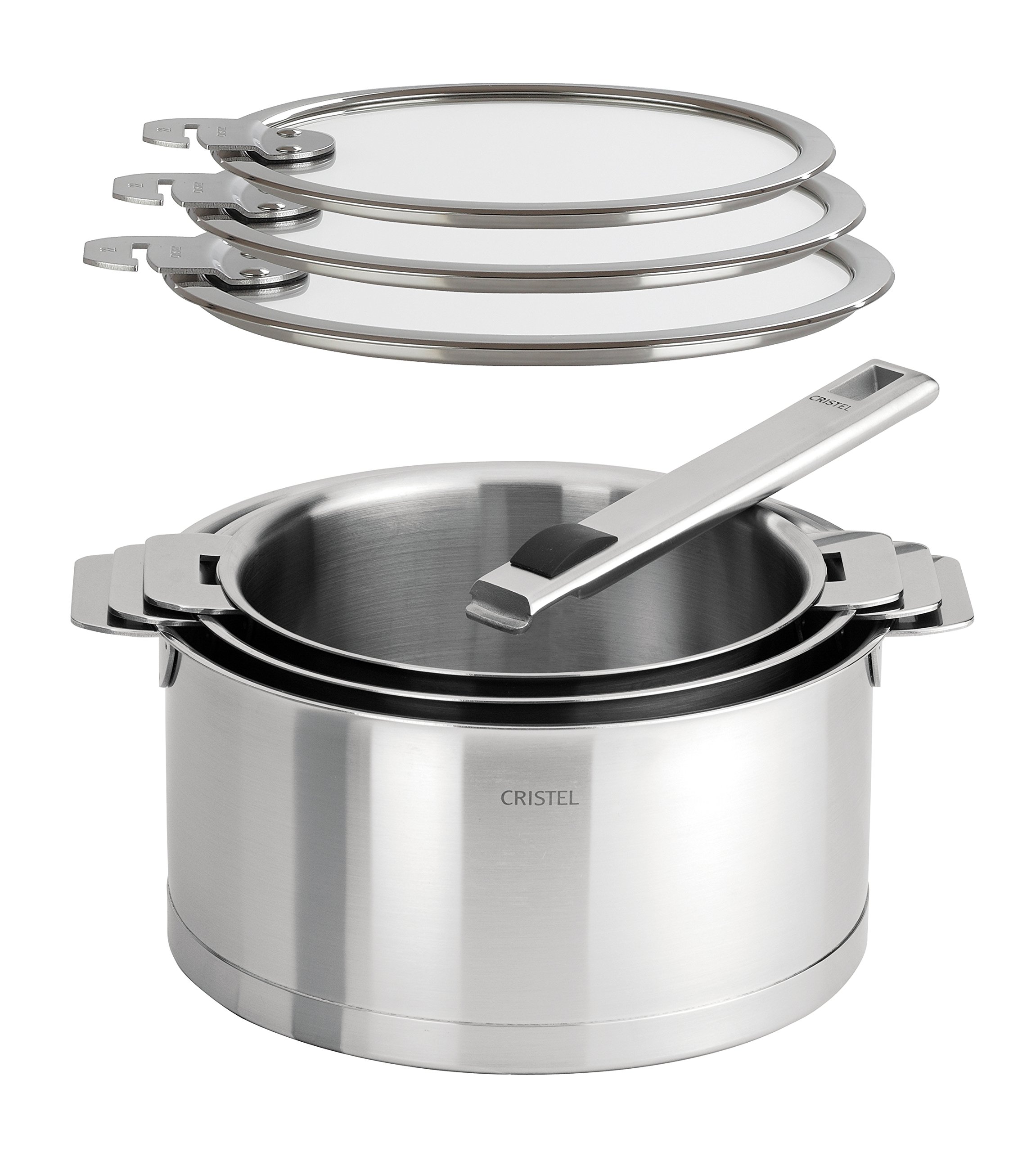 Cristel Strate Saucepan, 1.5 quart/2 quart/3 quart, Silver