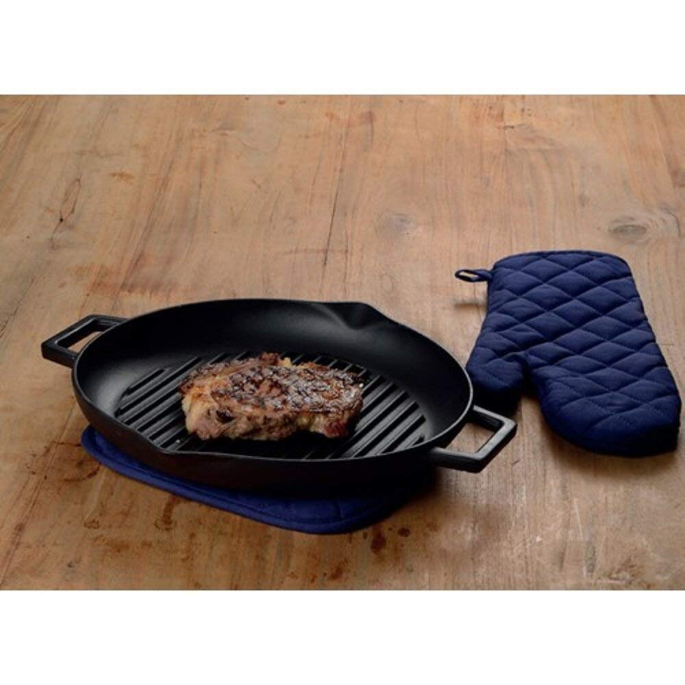 Lava ECO Enameled Cast Iron 12 in. Round Grill Pan, Slate Black