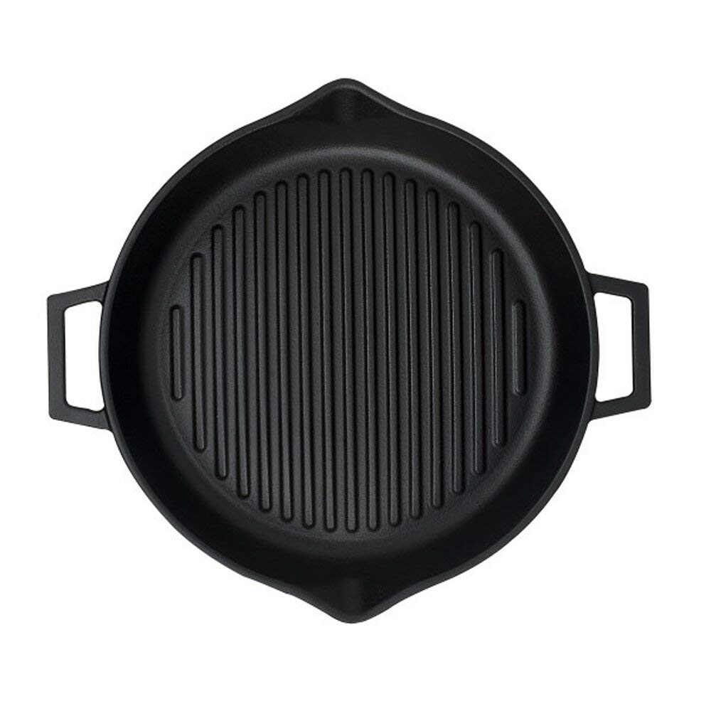 Lava ECO Enameled Cast Iron 12 in. Round Grill Pan, Slate Black