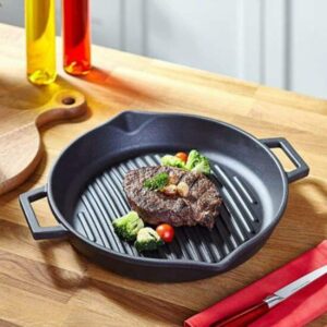 Lava ECO Enameled Cast Iron 12 in. Round Grill Pan, Slate Black