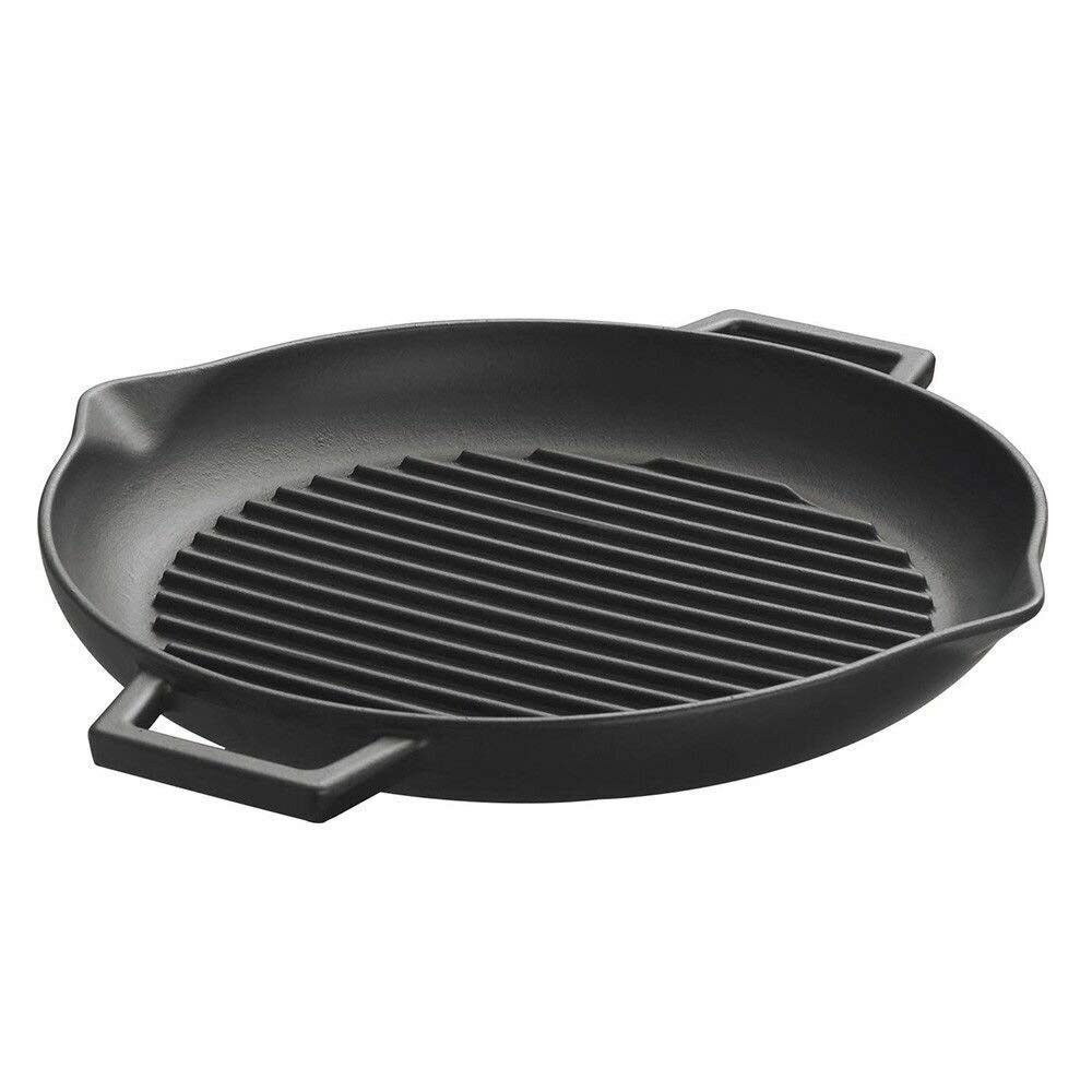 Lava ECO Enameled Cast Iron 12 in. Round Grill Pan, Slate Black