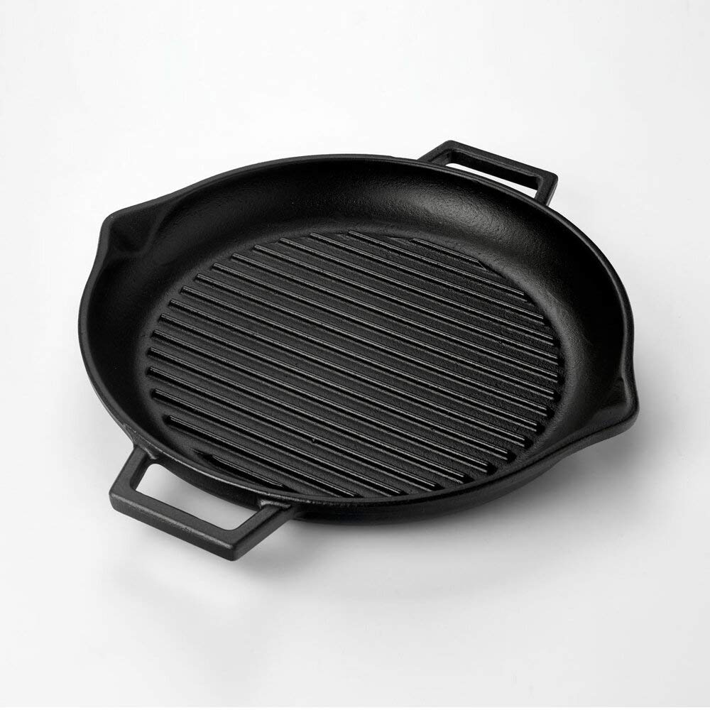 Lava ECO Enameled Cast Iron 12 in. Round Grill Pan, Slate Black