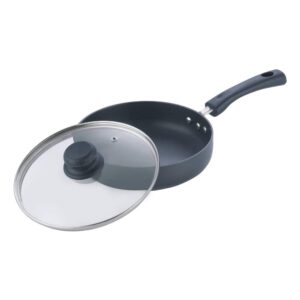 vinod pearl hard anodised deep fry pan with glass lid, 9.5", black