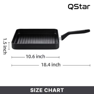 Qstar Nonstick 10.5 inch Grill Pan for Stove Tops Hard-Anodized Aluminum PFOA Free, Square, Black