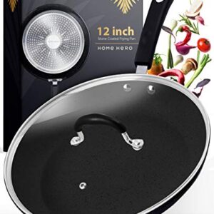 Home Hero 12 Inch Nonstick Frying Pan with Lid, Induction Compatible, Stone Coated, Tempered Glass