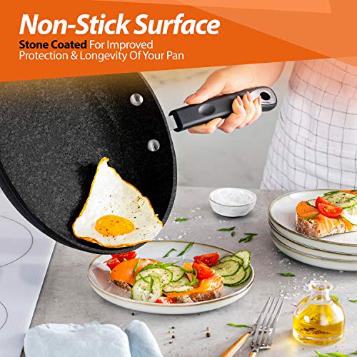 Home Hero 12 Inch Nonstick Frying Pan with Lid, Induction Compatible, Stone Coated, Tempered Glass