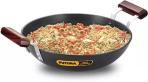 hawkins futura hard anodised deep-fry pan (kadhai) with stainless steel lid2.75 litre black