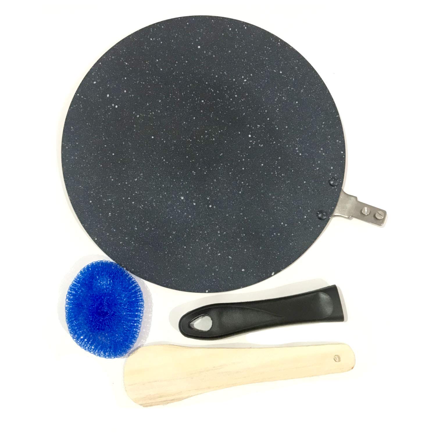 G&D Nonstick Aluminium Chapati Tawa Roti Tawa Paratha Tawa Griddle Tawa Cooking Utensil 2.6 MM with Free Wooden Spatula & Scrubber (285 MM)