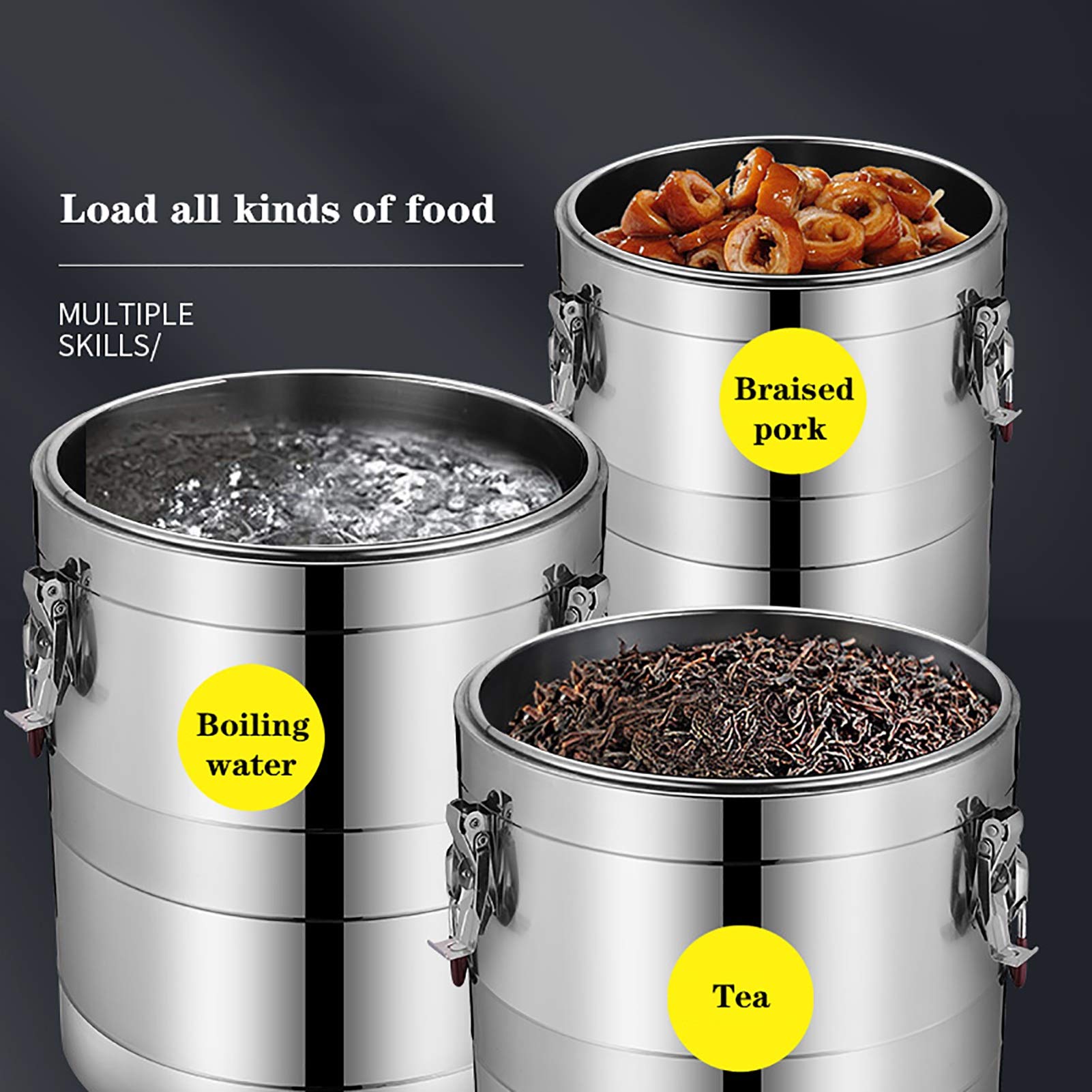 Stockpots Large Stock Pot,304 Stainless Steel Sealed Bucket, Can Hang The Lid，Double-layer Thickened, 24-hour Heat Preservation (Color : Silver, Size : 26cm29cm(10L))