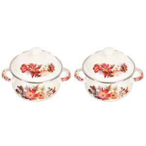 hemoton 2 pcs enamel stew pot kitchen stockpot enamel cooking pot thickened stock pot vintage enamel stock pot with red flower enamelware large serving pot soup basin (random style)