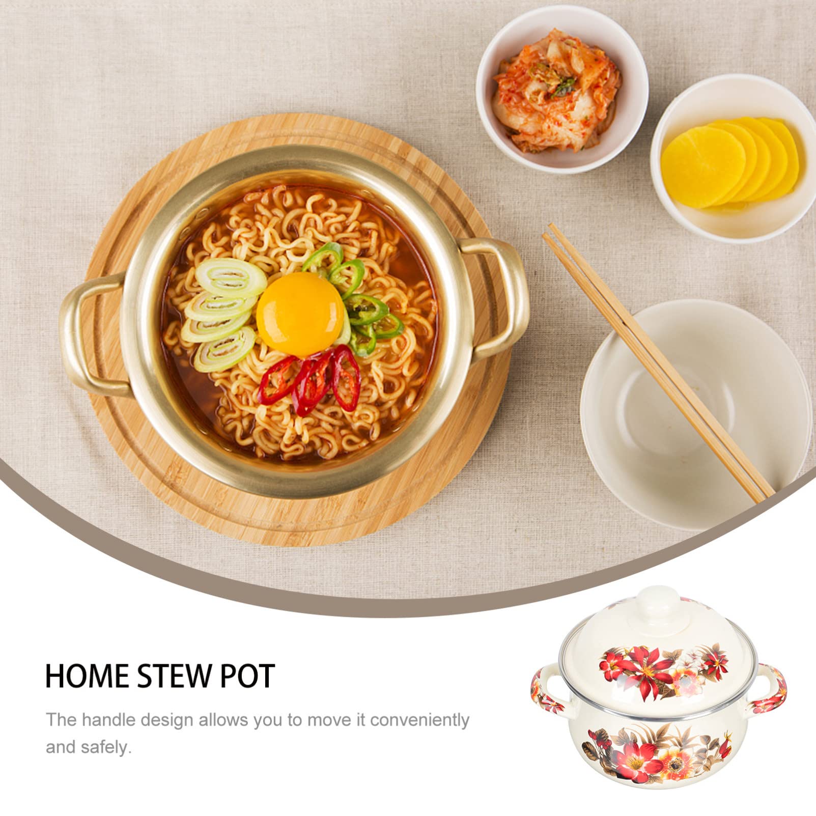 Hemoton 2 pcs Enamel Stew Pot Kitchen Stockpot Enamel Cooking Pot Thickened Stock Pot Vintage Enamel Stock Pot with Red Flower Enamelware Large Serving Pot Soup Basin (Random Style)