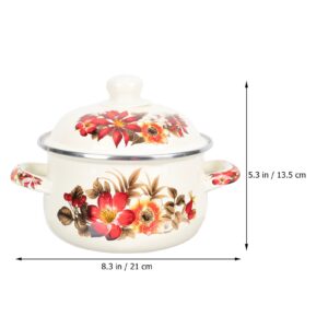 Hemoton 2 pcs Enamel Stew Pot Kitchen Stockpot Enamel Cooking Pot Thickened Stock Pot Vintage Enamel Stock Pot with Red Flower Enamelware Large Serving Pot Soup Basin (Random Style)