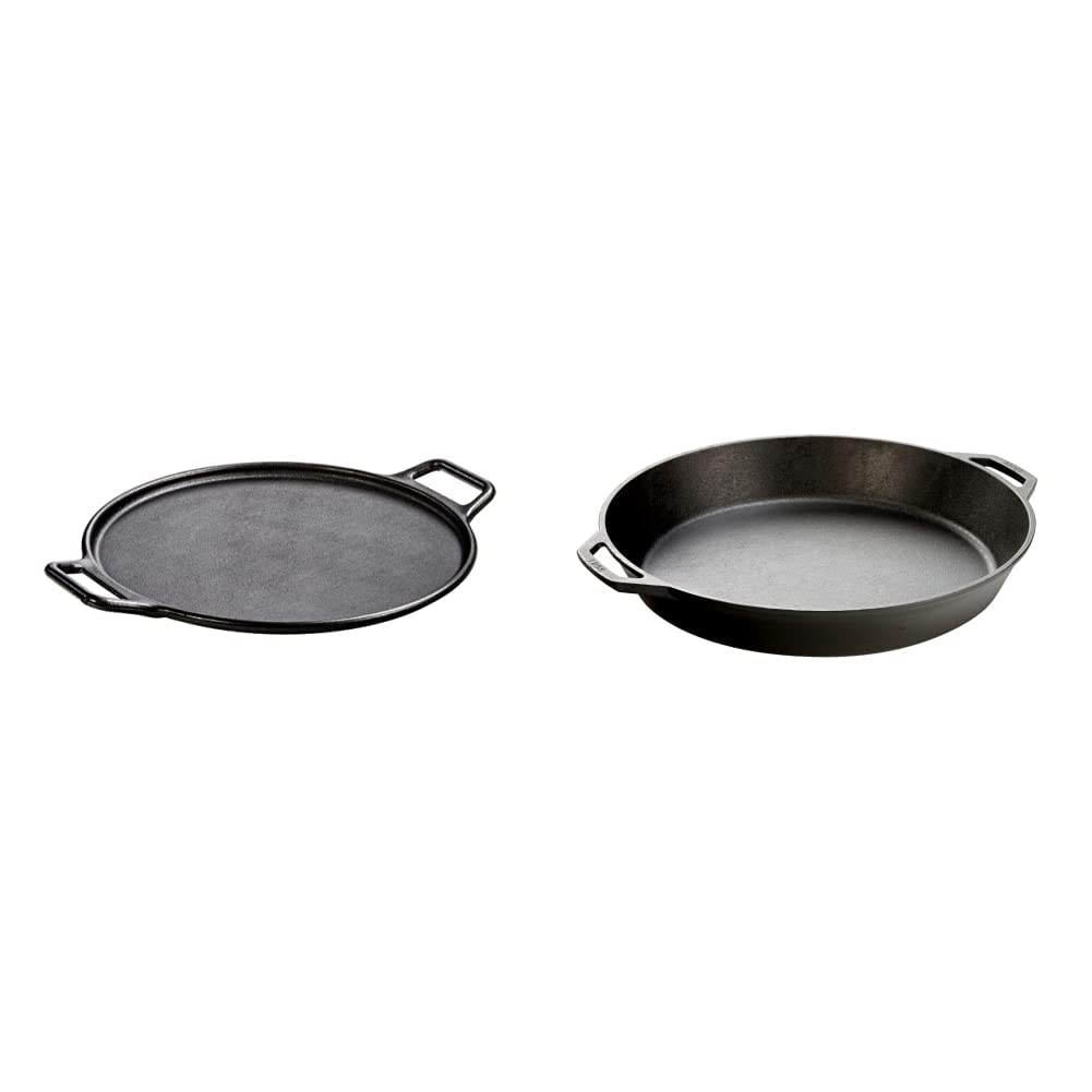 Lodge 14 Inch Cast Iron Pizza Pan and 17 Inch Cast Iron Skillet Bundle