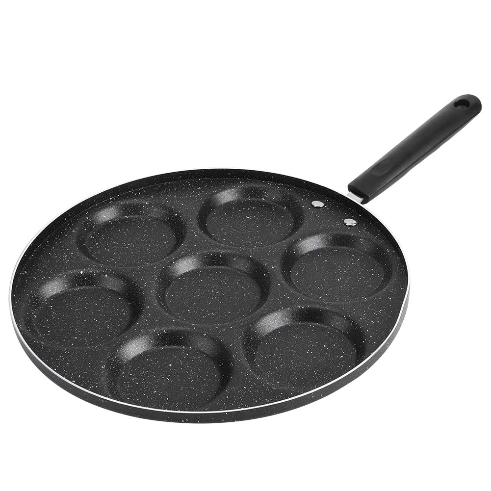 Hyuduo Aebleskiver Pan with 7 Holes, Non Stick Fried Eggs Pancake Cooking Frying Pan, Kitchen Cookware Burger,Pot