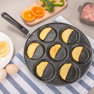 Hyuduo Aebleskiver Pan with 7 Holes, Non Stick Fried Eggs Pancake Cooking Frying Pan, Kitchen Cookware Burger,Pot