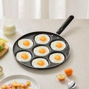 Hyuduo Aebleskiver Pan with 7 Holes, Non Stick Fried Eggs Pancake Cooking Frying Pan, Kitchen Cookware Burger,Pot