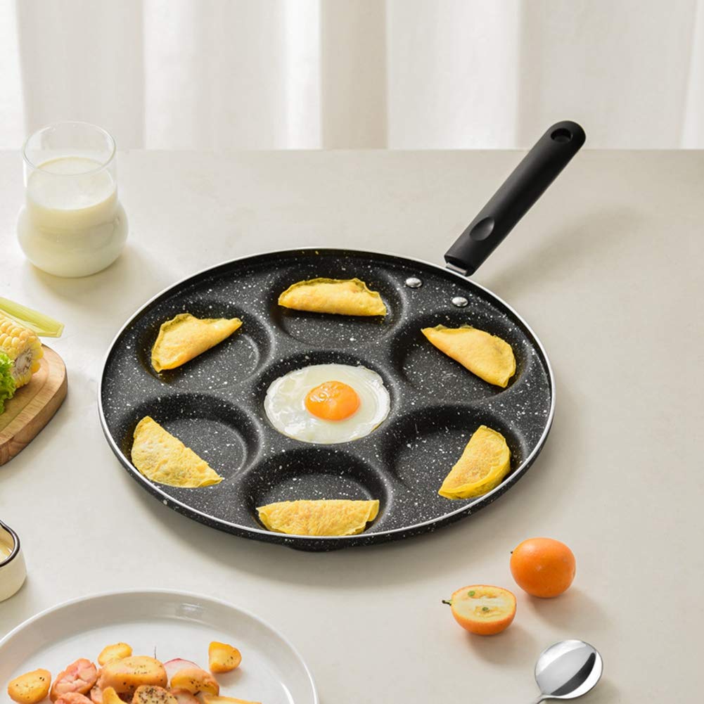 Hyuduo Aebleskiver Pan with 7 Holes, Non Stick Fried Eggs Pancake Cooking Frying Pan, Kitchen Cookware Burger,Pot