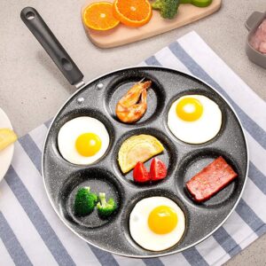 Hyuduo Aebleskiver Pan with 7 Holes, Non Stick Fried Eggs Pancake Cooking Frying Pan, Kitchen Cookware Burger,Pot