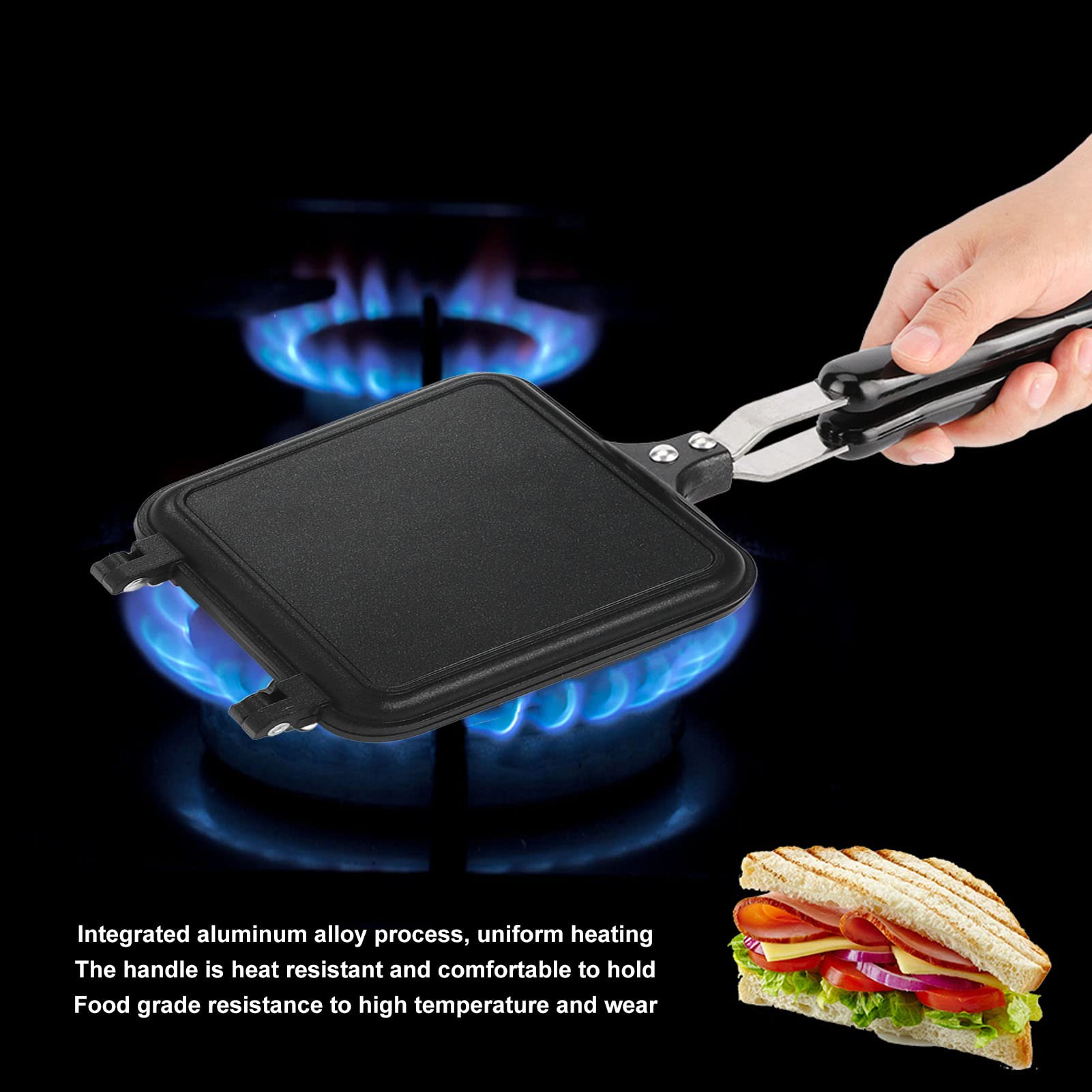 YOUTHINK Double Sided Frying Pan, Non Stick Breakfast Frying Pan Sandwich Bread Maker Breakfast Pot Aluminum Alloy Flip Tray Barbecue Plate for Indoor Outdoor Cooked Chicken Fish