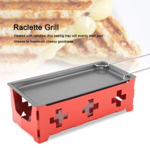 Cheese Raclette, Portable Non-Stick Candlelight Raclette Pan with Spatula, Mini Cheese Melter Pan Tray Barbecue Home Kitchen Grilling Tool(Red)