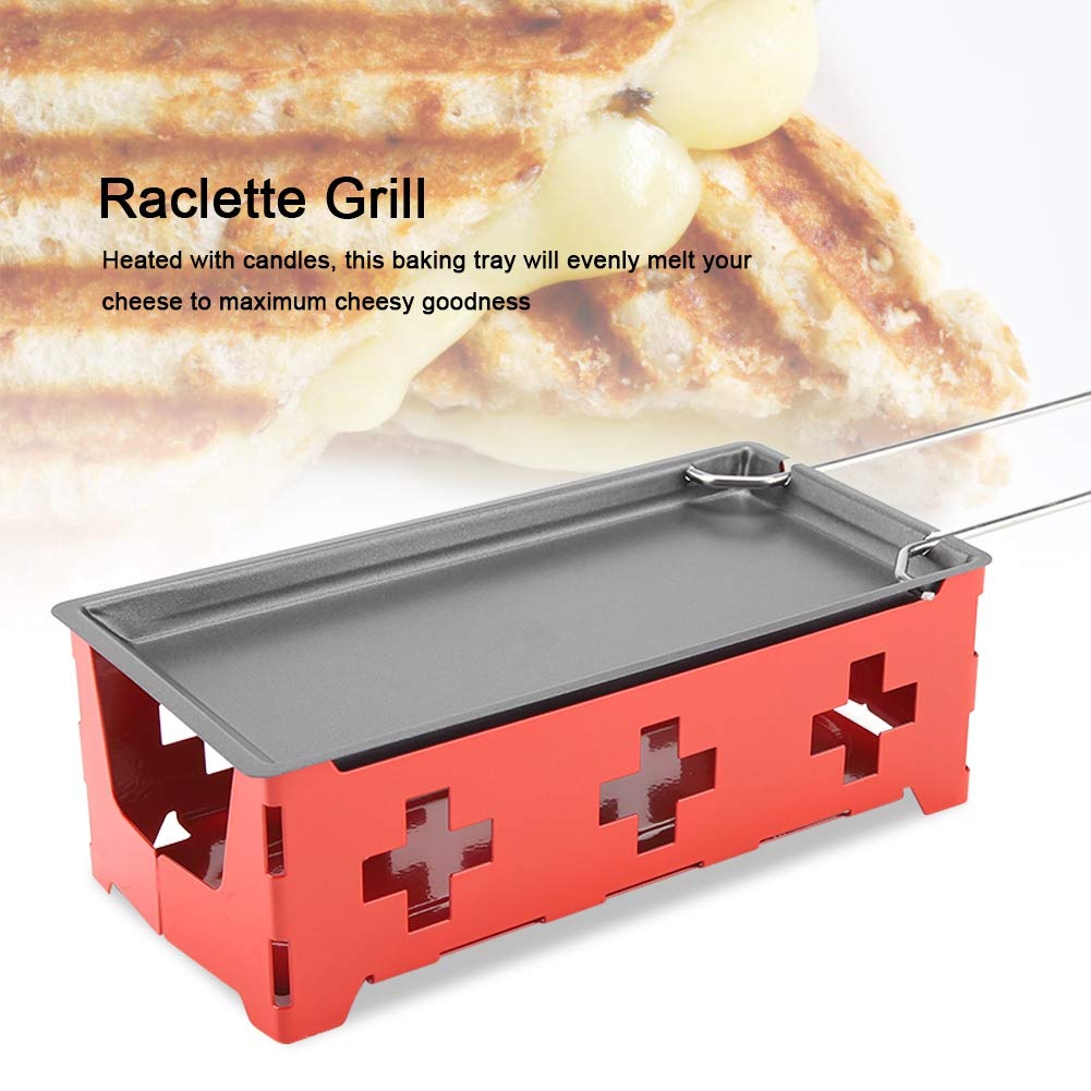 Cheese Raclette, Portable Non-Stick Candlelight Raclette Pan with Spatula, Mini Cheese Melter Pan Tray Barbecue Home Kitchen Grilling Tool(Red)