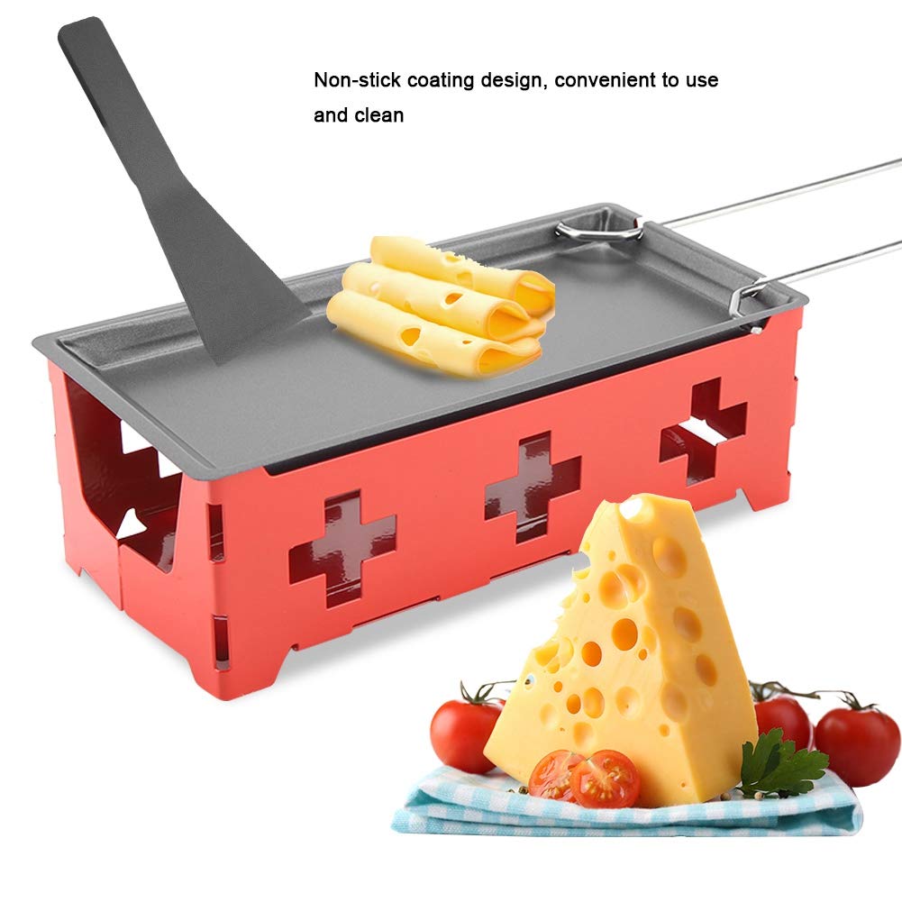 Cheese Raclette, Portable Non-Stick Candlelight Raclette Pan with Spatula, Mini Cheese Melter Pan Tray Barbecue Home Kitchen Grilling Tool(Red)