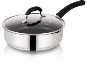 qstar 3 qt. stainless steel aluminum nonstick saute deep fry pan with lid and pour spout