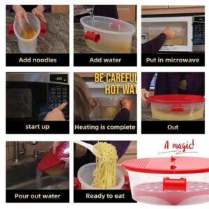 Microwave Pasta Boat,Microwave Pasta Cooker with Strainer,Rapid Pasta Cooker Not Sticking or Waiting for Boil