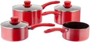 judge radiant jomb2 teflon non-stick 7-piece saucepan set, milk pan, 1.5qt, 3qt & 4qt pans, glass lids with vent, induction ready, oven safe - 25 year guarantee