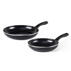 greenchef diamond healthy ceramic non-stick 2-piece frying pan skillet set, 20 cm and 28 cm, pfas-free, induction suitable, oven safe up to 160˚c, black