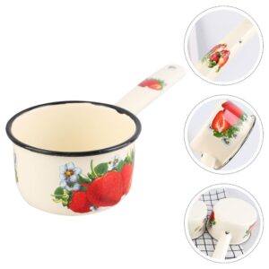 DOITOOL Enamel Milk Pan Vintage Chinese Mini Butter Warmer Nonstick Saucepan Pan with Pour Spout Melting Pot Enamelware for Induction Electric Gas Stoves Long Handle Water Ladle