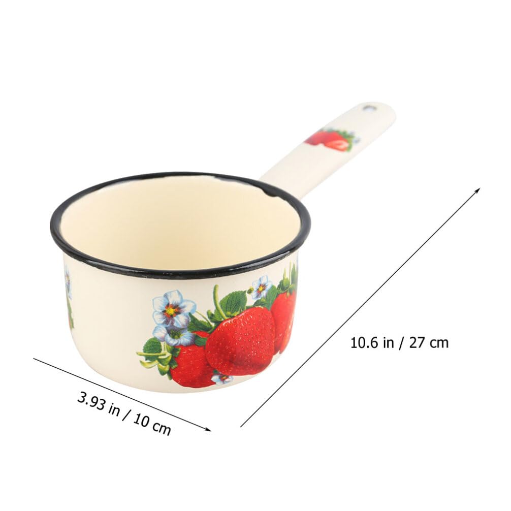 DOITOOL Enamel Milk Pan Vintage Chinese Mini Butter Warmer Nonstick Saucepan Pan with Pour Spout Melting Pot Enamelware for Induction Electric Gas Stoves Long Handle Water Ladle