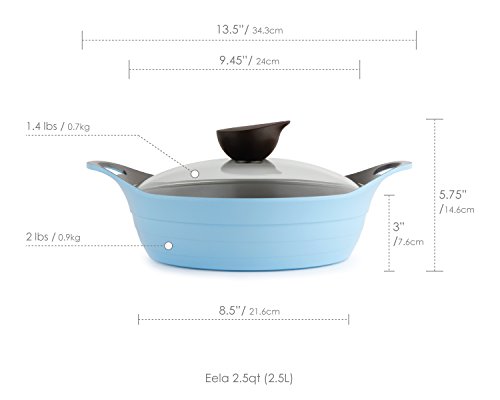 Neoflam Eela Low stockpot Light Blue, 2.5 QT Glass Lid