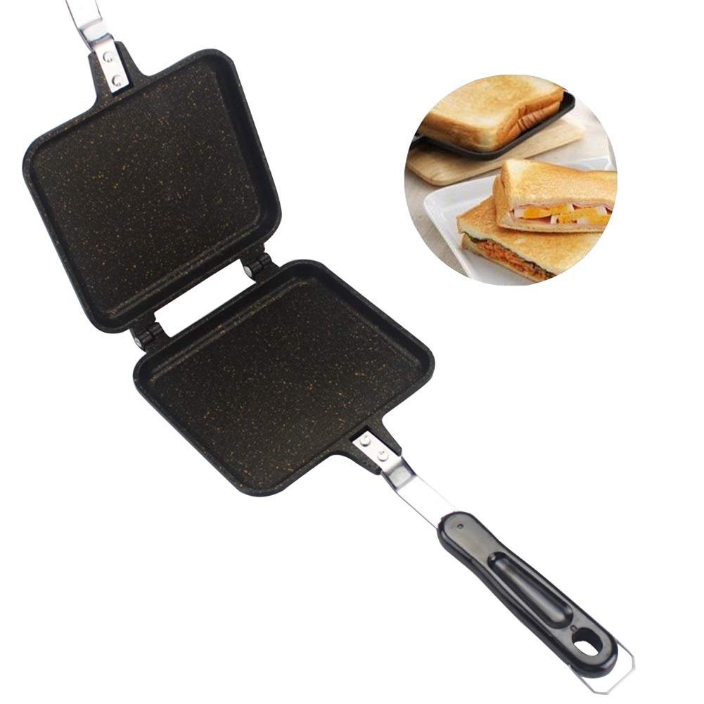 Double-sided Frying Pan, Non-stick Foldable Grill Frying Pan Aluminum Alloy Flip Tray Barbecue Plate Sandwich Mold for Bread Toast Breakfast Machine Waffle Pancake