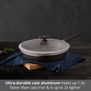 MasterPRO - Gastro Titanium Collection - 12.5” Fry Pan with Tempered Glass Lid - Durable Cast Aluminum Frying Pan - Non Stick Fry Cooking Pan - Suitable for All Stove Types