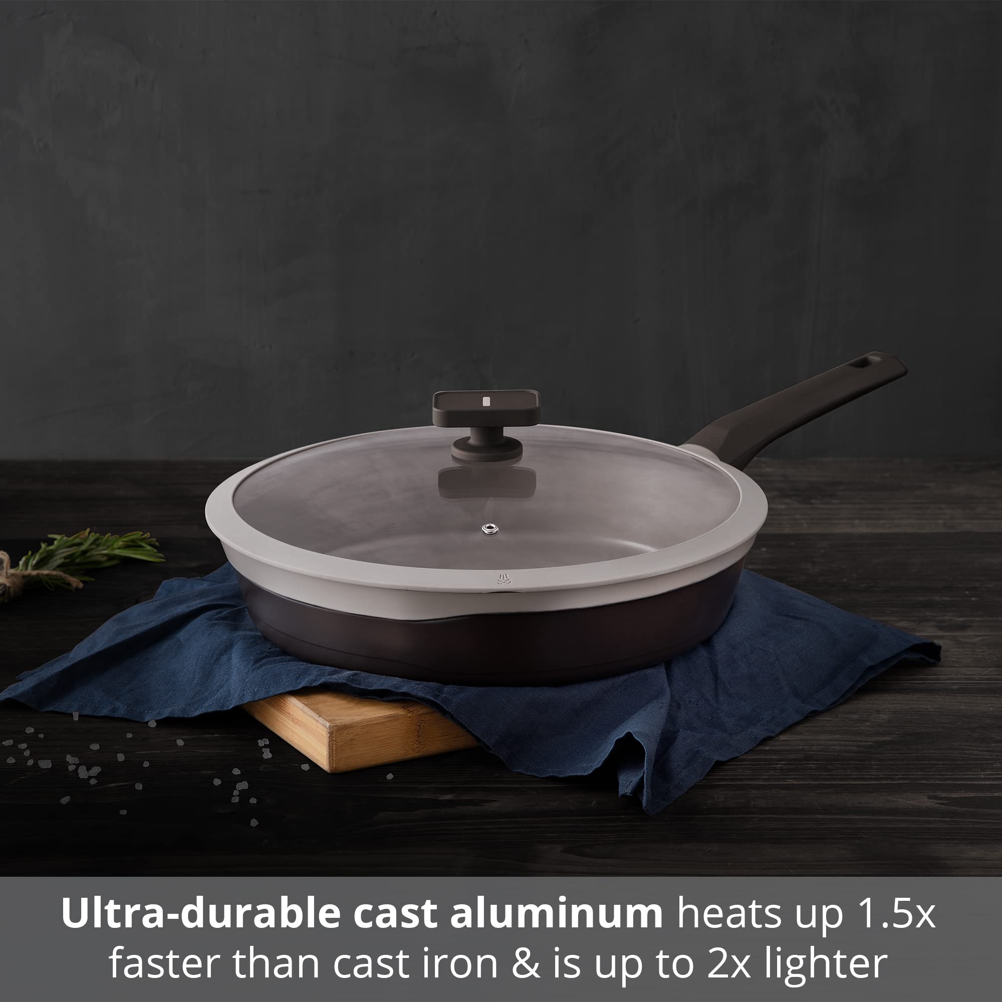 MasterPRO - Gastro Titanium Collection - 12.5” Fry Pan with Tempered Glass Lid - Durable Cast Aluminum Frying Pan - Non Stick Fry Cooking Pan - Suitable for All Stove Types