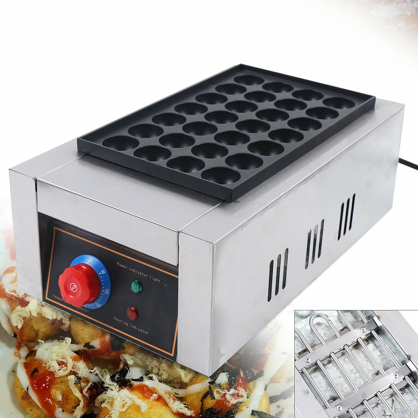 Fetcoi 28 pcs Commercial Takoyaki Maker, Takoyaki Machine Takoyaki Pan Fish Ball Aebleskiver Pan, Non-stick Material Fish Ball Grill for Shopping Malls