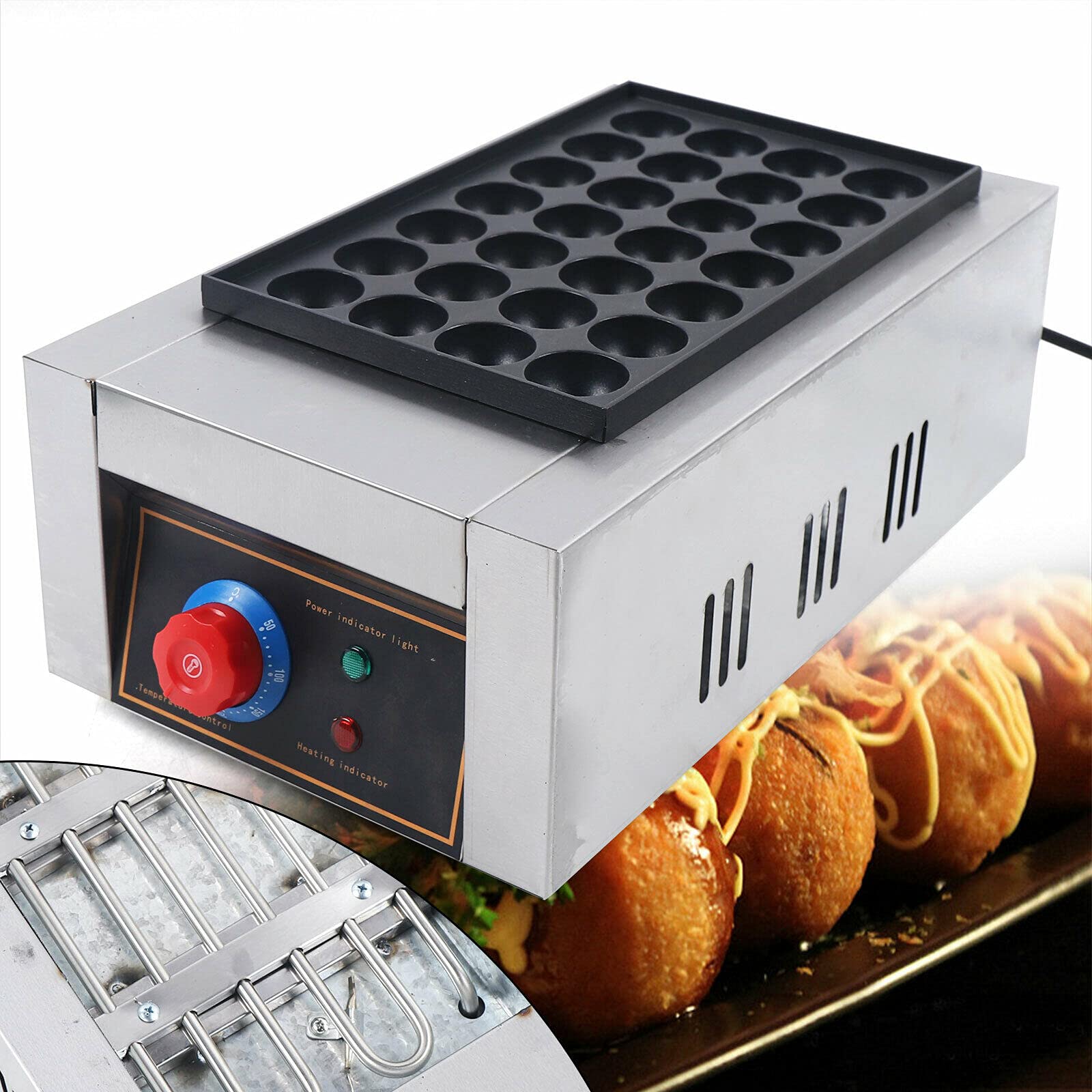 Fetcoi 28 pcs Commercial Takoyaki Maker, Takoyaki Machine Takoyaki Pan Fish Ball Aebleskiver Pan, Non-stick Material Fish Ball Grill for Shopping Malls