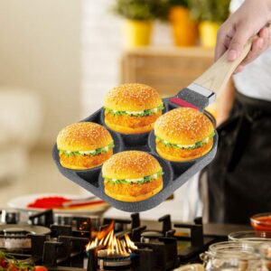 pancake pan, japanese obanyaki pan nonstick aluminum pan, egg frying pan with 4 holes, for fried egg, burger, breakfast pancake making, with anti-scald handle(b)