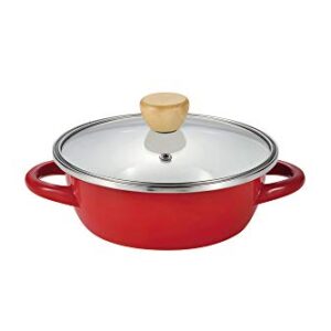 Pearl Metal HB-4875 Frying Pot, Red, 6.3 inches (16 cm), Enameled Glass Lid, Petite Cook