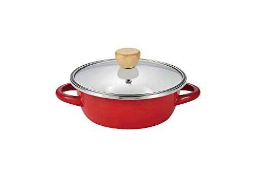 Pearl Metal HB-4875 Frying Pot, Red, 6.3 inches (16 cm), Enameled Glass Lid, Petite Cook