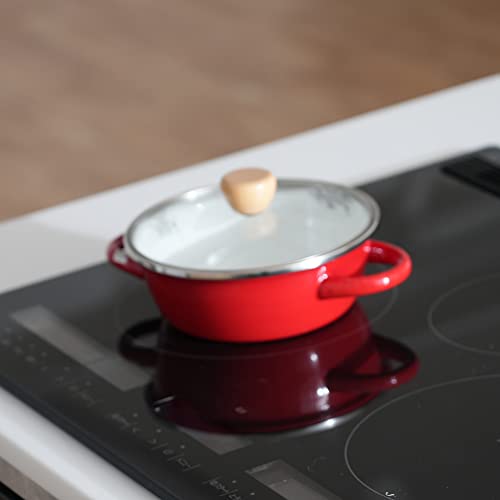 Pearl Metal HB-4875 Frying Pot, Red, 6.3 inches (16 cm), Enameled Glass Lid, Petite Cook