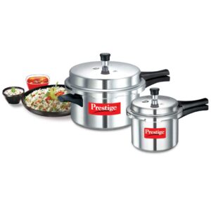 prestige popular aluminium pressure cooker combo (7.5l + 3l)