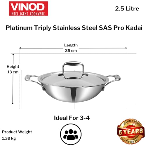 Vinod Platinum Triply X Kadhai with Lid