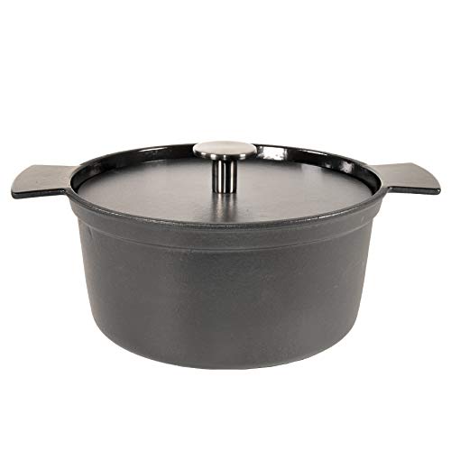 Ambiente SIXS24MO101 Six O'Clock Black Enamel Cast Iron Casserole and Lid, 24 cm