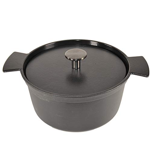 Ambiente SIXS24MO101 Six O'Clock Black Enamel Cast Iron Casserole and Lid, 24 cm