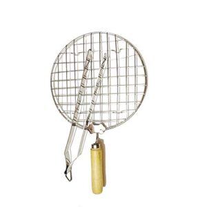 whopperonline round roasting net with tong, stainless steel wire roaster with wooden handle, roaster net with chimta, roti jari, roti grill, papad grill, chapati grill