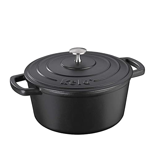 Kela Calido Round Casserole Dish 4 Litres Cast Iron Black