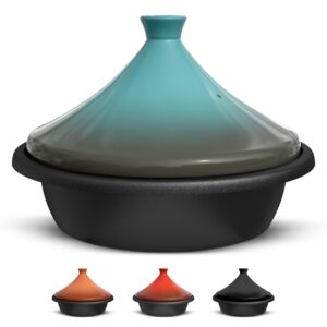 Kook Moroccan Tagine, Enameled Cast Iron Cooking Pot, Tajine with Ceramic Cone-Shaped Closed Lid, 3.3 QT (Stone Blue)